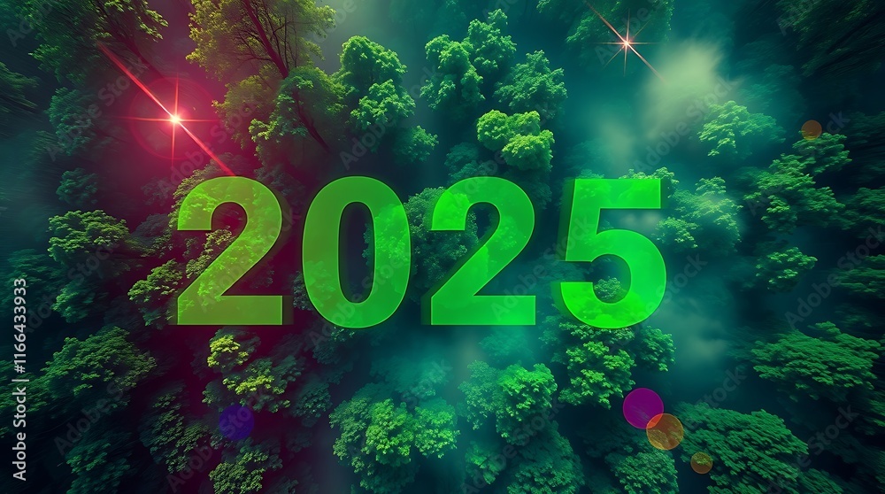 an aerial view of a lush green forest in 2025, a world map incorporated ...