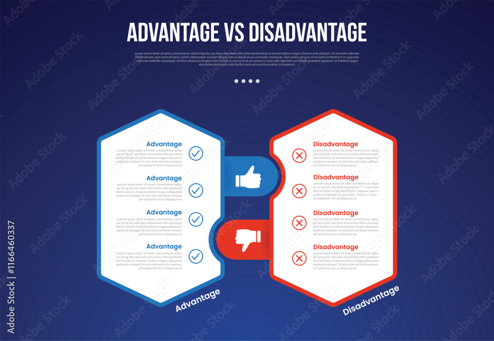 advantage vs disadvantage infographic for comparison data with vertical ...