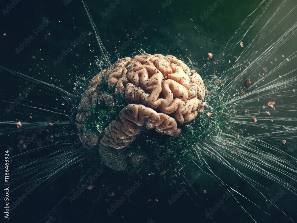 Brain Rot Model with Shattering Glass Effect on Dark Background Stock ...