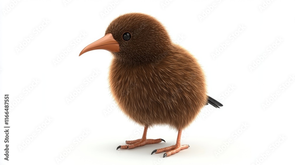 cute animation of kiwi bird full body stock image, isolated on a white ...
