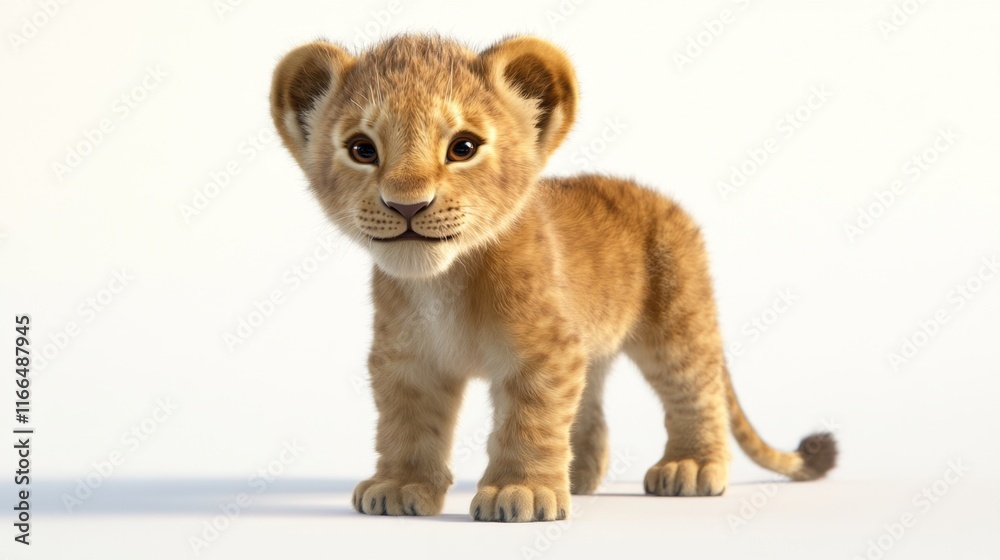 cute animation of lion cub full body stock image, isolated on a white ...