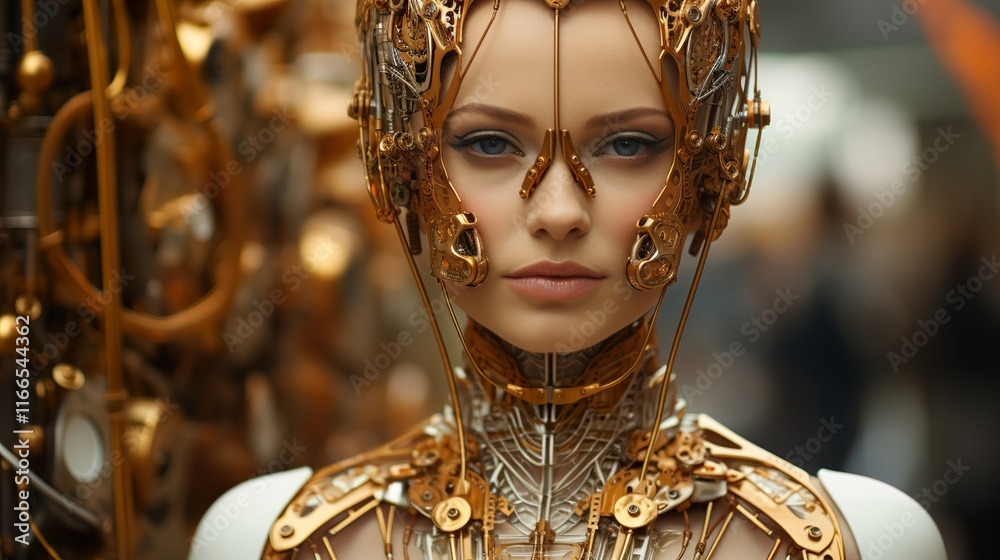 Robot woman, female cyborg portrait, humanoid cyber machine controlled ...
