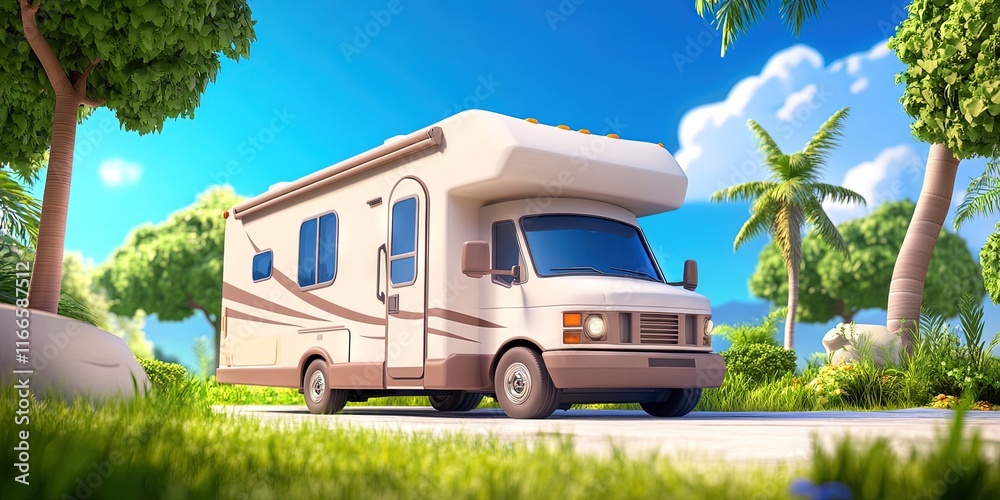 RV animated cartoon illustration Stock Illustration | Adobe Stock
