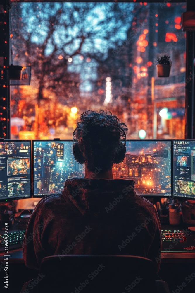 Immersive Retro Gaming Setup with Neon Lighting and Mismatched Monitors ...