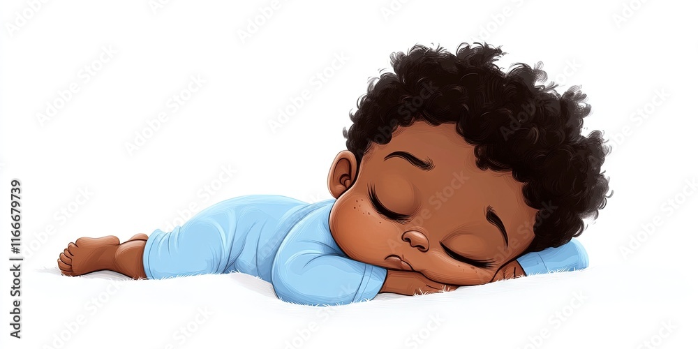 2D animation Cute newborn african american baby boy sleeps on a blanket ...