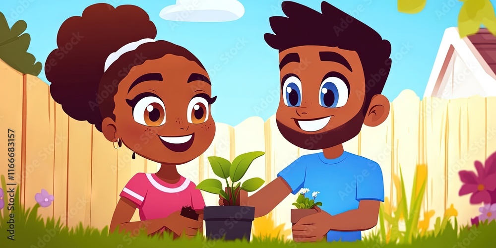 2d animated cartoon, vector illustration of friendly black woman and ...