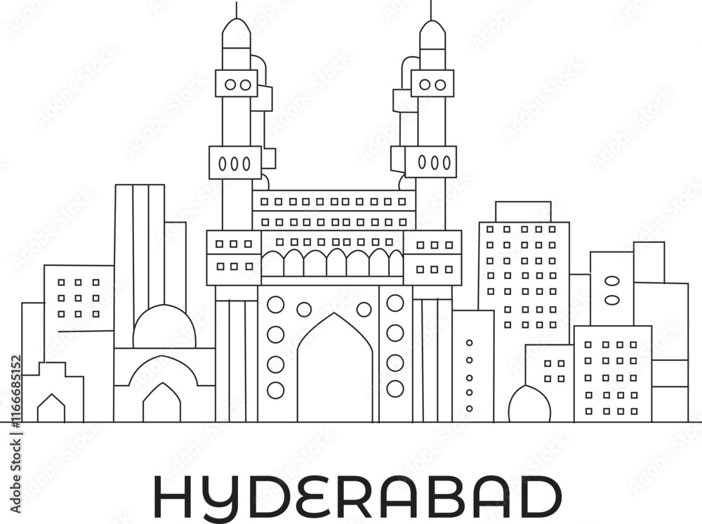 Hyderabad City Line Draw Simple Minimalist Stock Vector | Adobe Stock