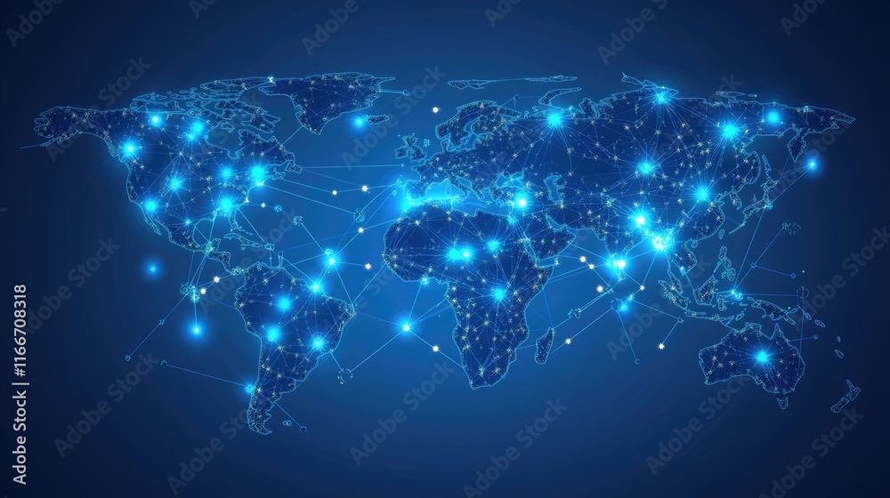 Holographic projection of a world map with data overlays, glowing AI ...