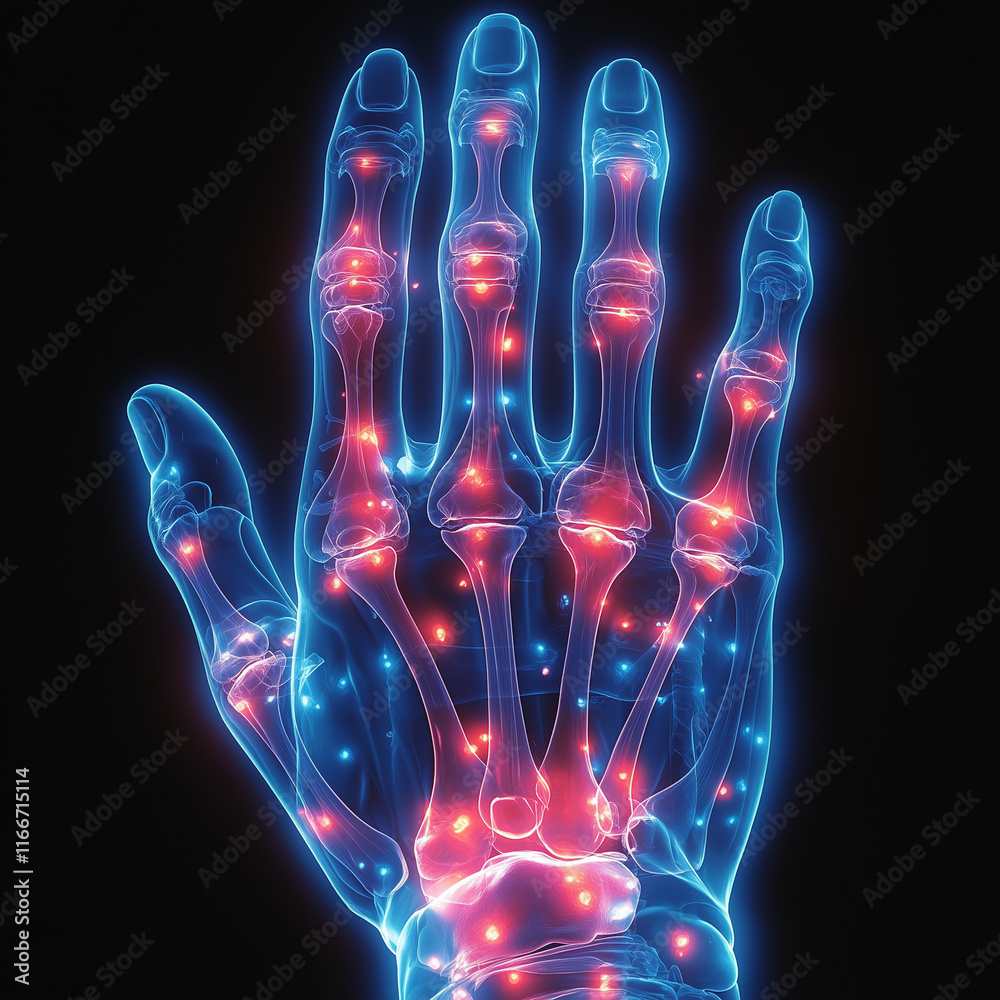 X-ray of hand joints showing inflammation in rheumatoid arthritis Stock ...