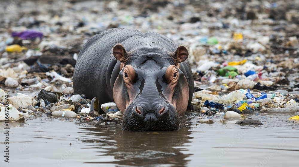 Hippo Surfacing in River Full of Plastic Waste Yangntp Nature ...