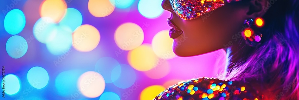 Modern disco dancer - flashy and sparkling colorful EDM rave-style with ...