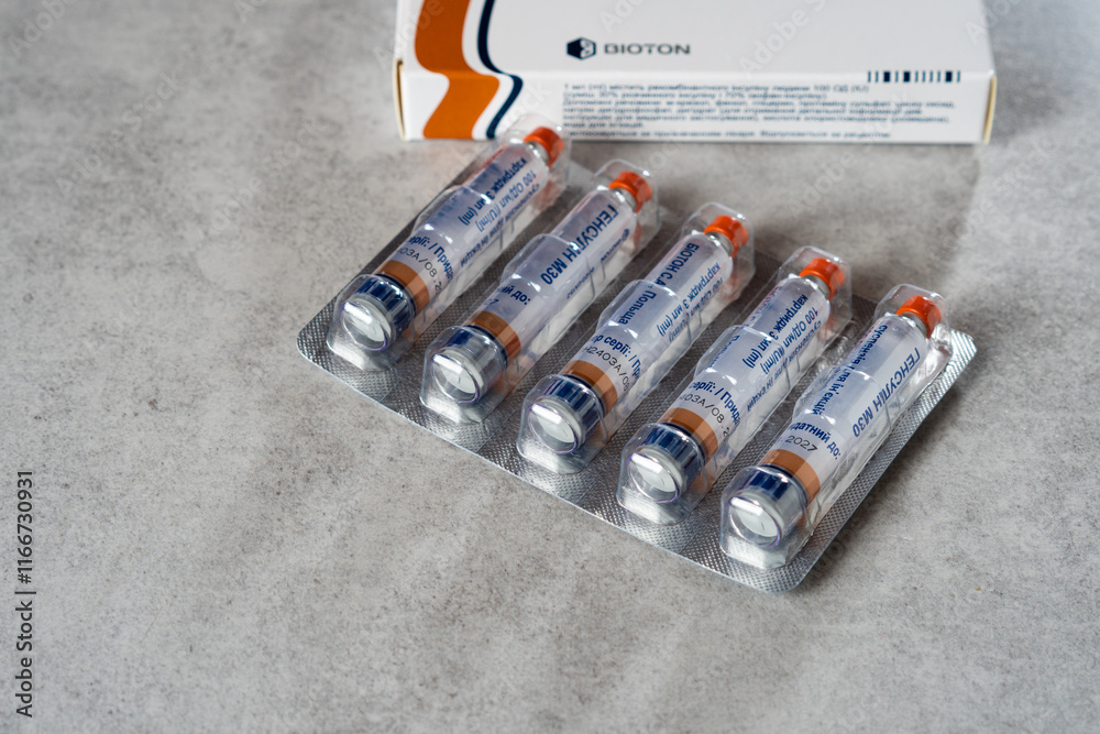 Rivne, Ukraine-January 01, 2025: Packaging, Gensulin suspension for ...