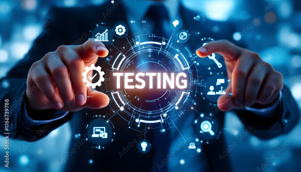 Software Testing Concept, Hand Interacting with Digital Interface ...