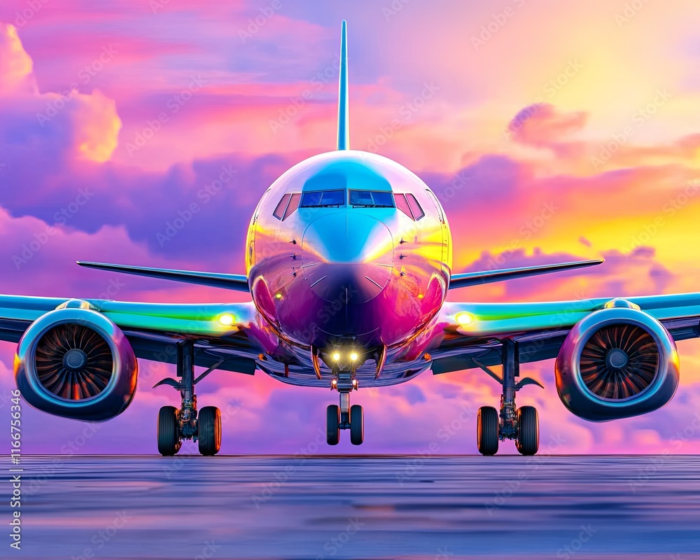 Airplane Landing Gear Retraction at Sunset Stock Illustration | Adobe Stock