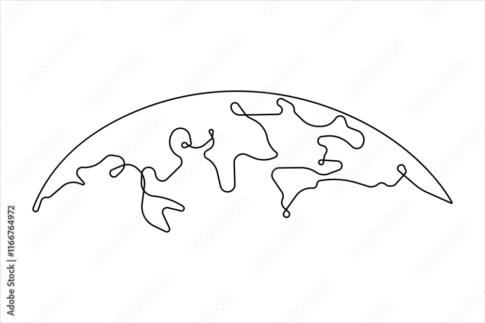 Continuous one line art drawing world map of the Earth. Hand-drawn ...