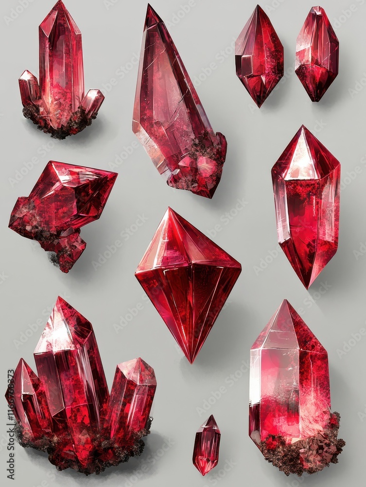 Set of red fashion crystal objects on png background. Ideal set for ...