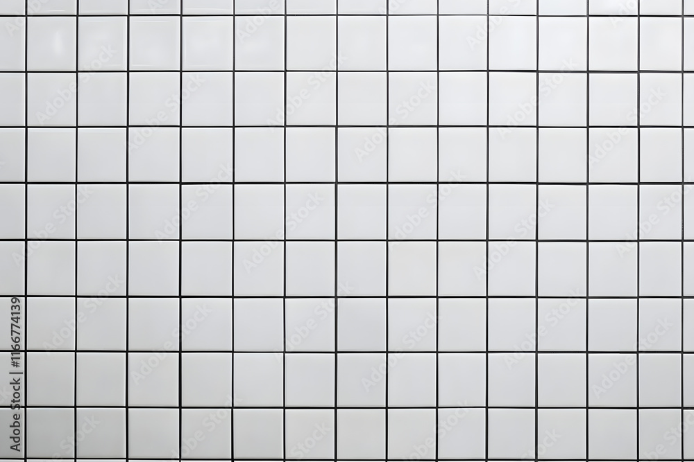 seamless white tile wall with evenly spaced gray grout lines creates ...