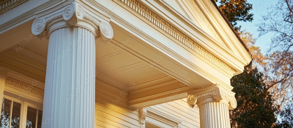 Classic architectural detail of a refined portico with ornate columns ...