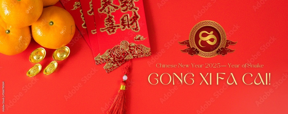 Gong xi fa cai Happy chinese new year 2025, angpao envelope, mandarin ...