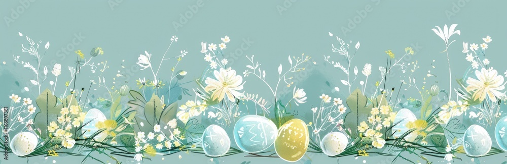 Easter horizontal seamless border with e gteaters and eggs, simple ...