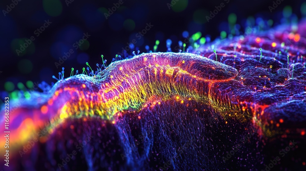 Cross section of neurons illustrating neural network connections and ...