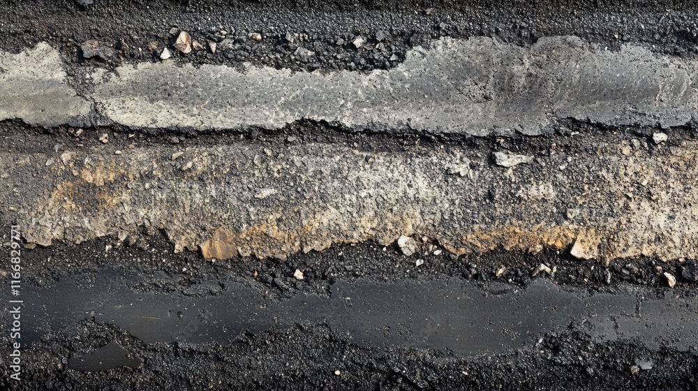 Cross section view of asphalt road highlighting varied layers and ...
