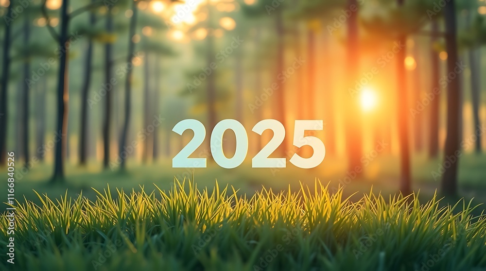 Ilustração aerial view of green forest in 2025, a world map, bright ...