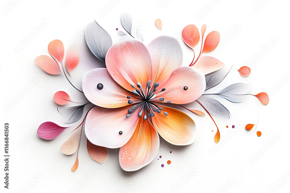 Sticker, 2d flower pattern, white background, flowers style, cute ...