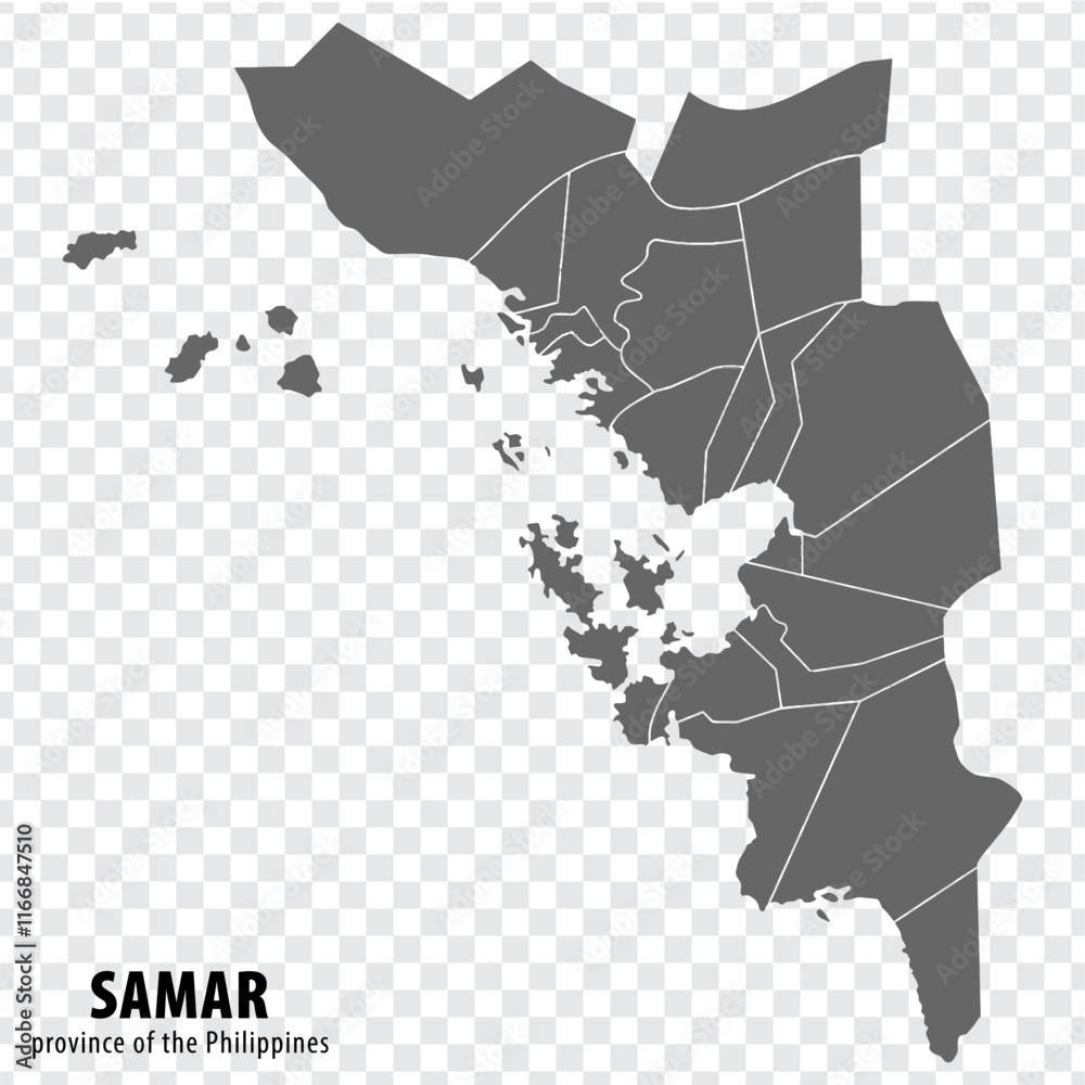 Blank map Samar of Philippines. High quality map Province of Samar with ...