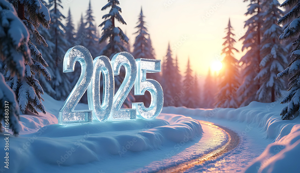 Frosty 2025 Winter Scene, Icy 2025 Sunset Landscape, Snowy New Year ...