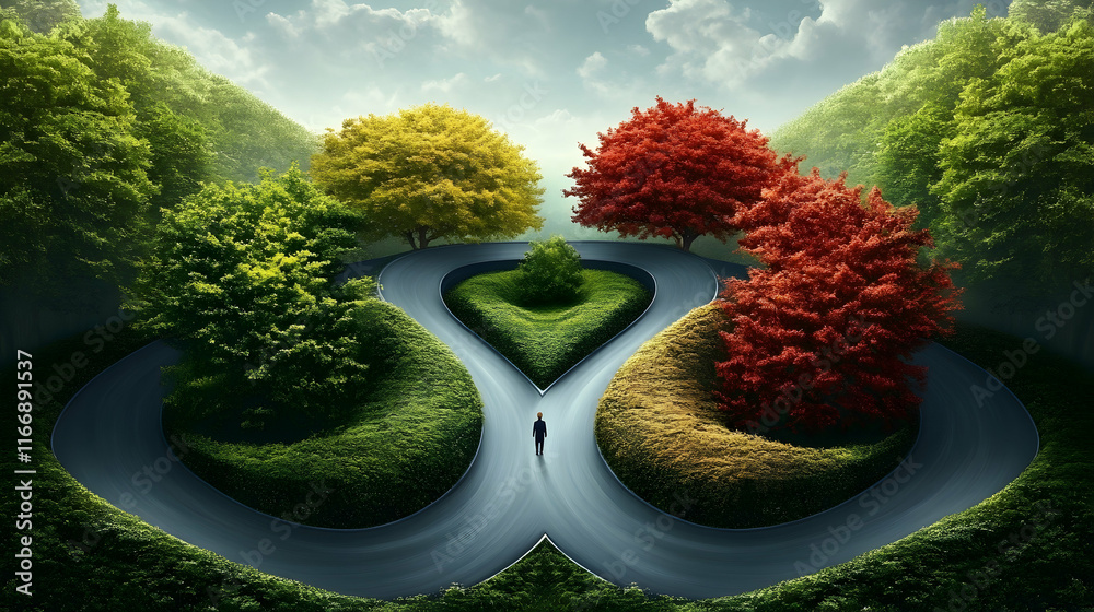 Surreal Landscape Photography: A Man at a Crossroads of Colorful Trees ...