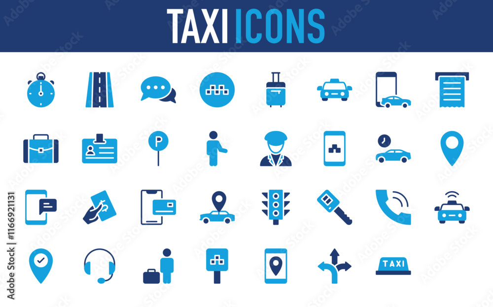 Vector de Stock Set of Taxi icon. Map Point, Passanger, Direction Arrow ...