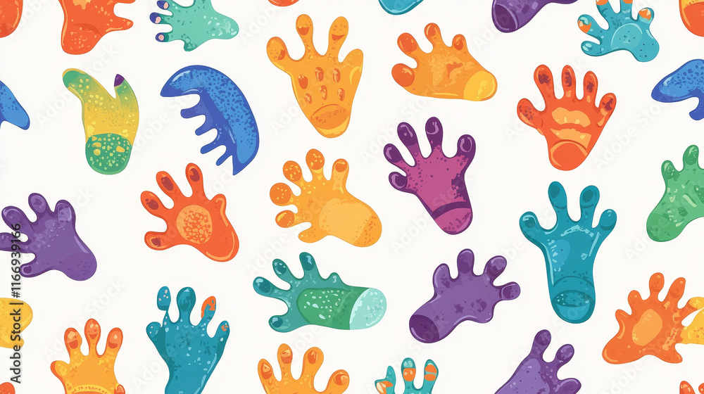 Dinosaur footprints seamless pattern background of cartoon prehistoric ...