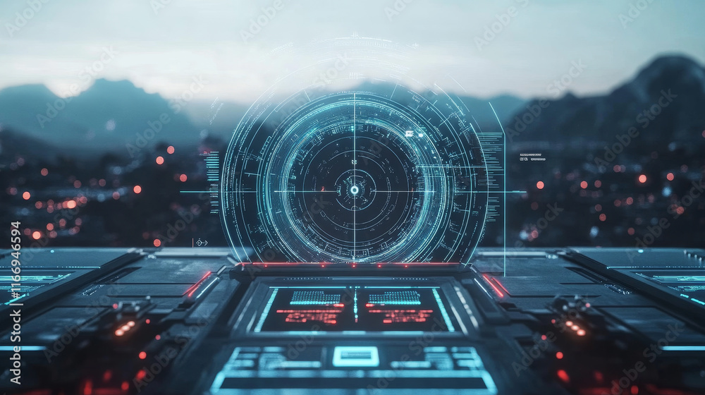 Military HUD target aim control and radar screen, futuristic dashboard ...