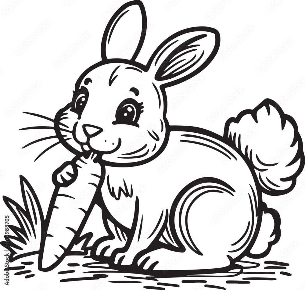 Rabbit Line Art Coloring Page Vector Illustration Graphic Stock Vector ...