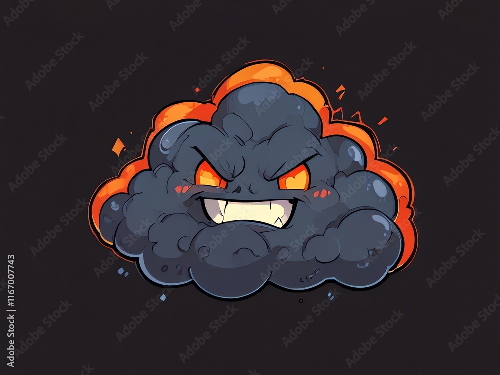 Angry Cloud Cartoon Illustration: A Digital Drawing of a Furious, Glaring Cloud Character with ...