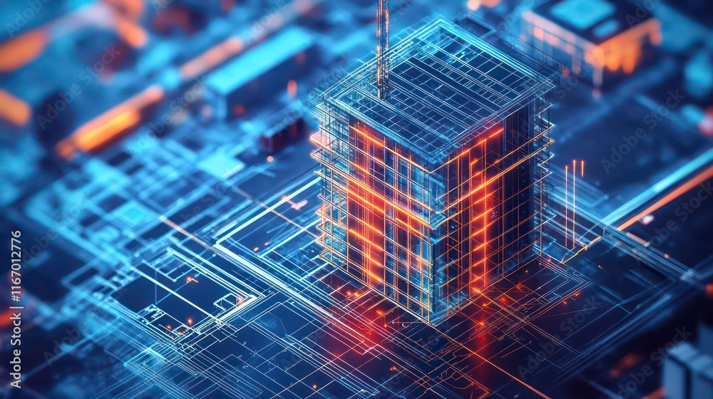 Stock-Illustration „digital construction building information modeling bim concept with 3d model ...