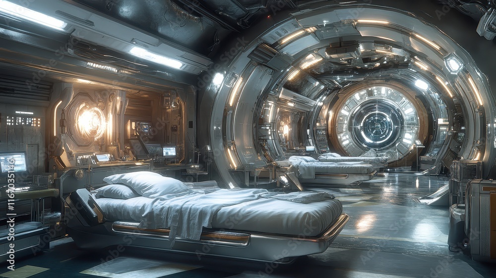 Futuristic Hospital Ward Sci Fi Medical Facility Interior with Beds and ...