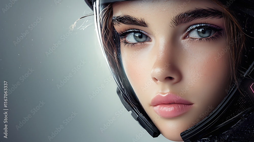 Photo Stock Space age fashion models wearing crystalline helmets and ...