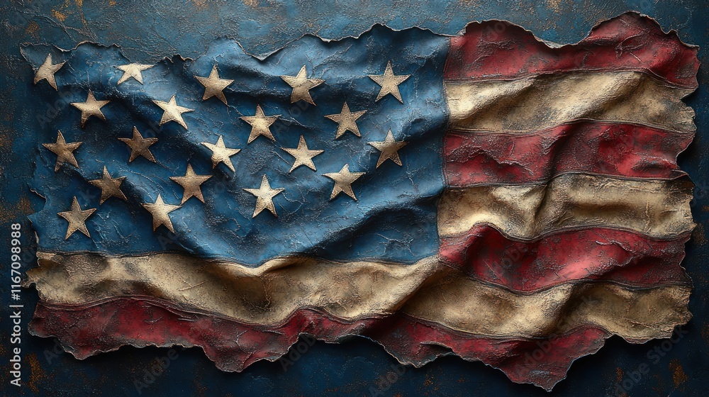 Wrinkled American Flag Draped on Dark Blue Background Patriotic Banner ...