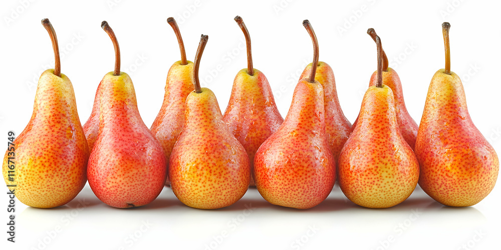Row of Juicy Red Pears: A Vibrant Still Life Photo of Ten Ripe Pears ...