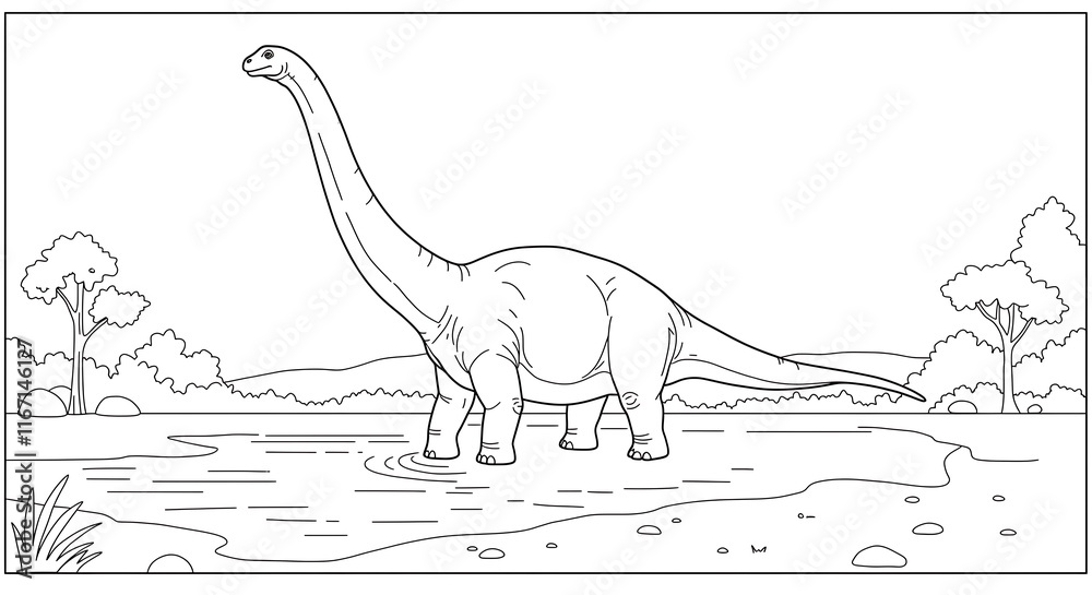Charming prehistoric dinosaur illustration. Extinct longneck sauropod ...