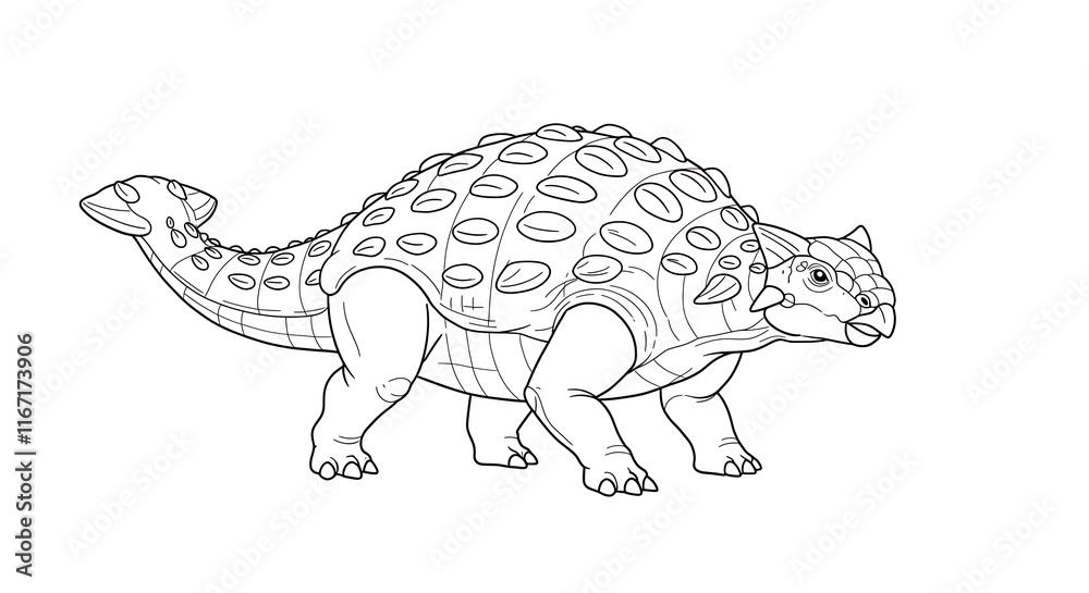 Cute prehistoric armored dinosaur coloring page illustration. Extinct ...