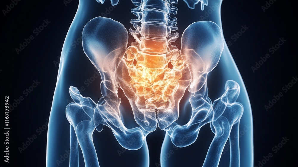 Sacroiliac Joint Pain: Medical Illustration of Pelvic Bone Anatomy with ...