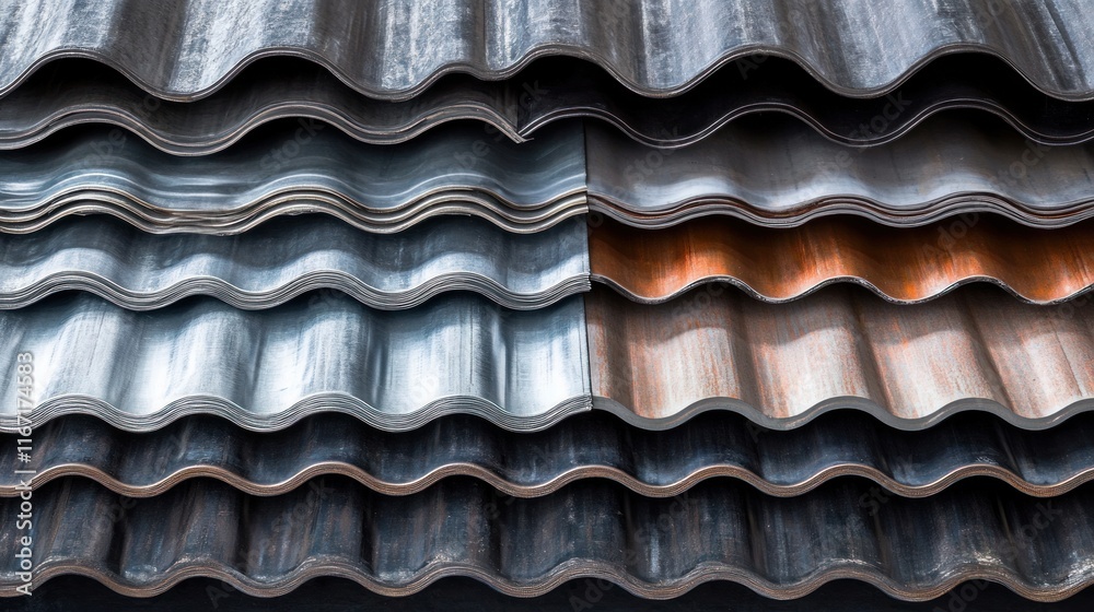 A Stack of Corrugated Metal Roofing Sheets: Different Colors and ...