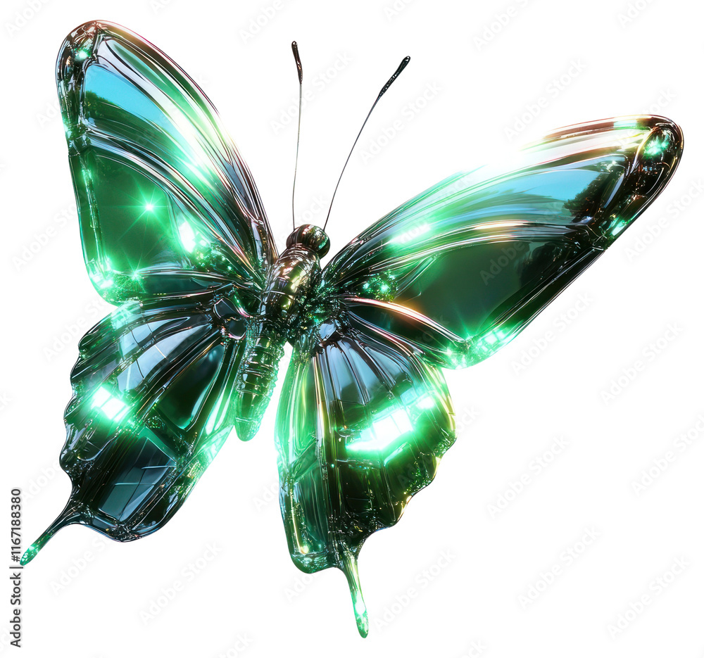 PNG A floating chrome butterfly illustration glowing digital. Stock ...