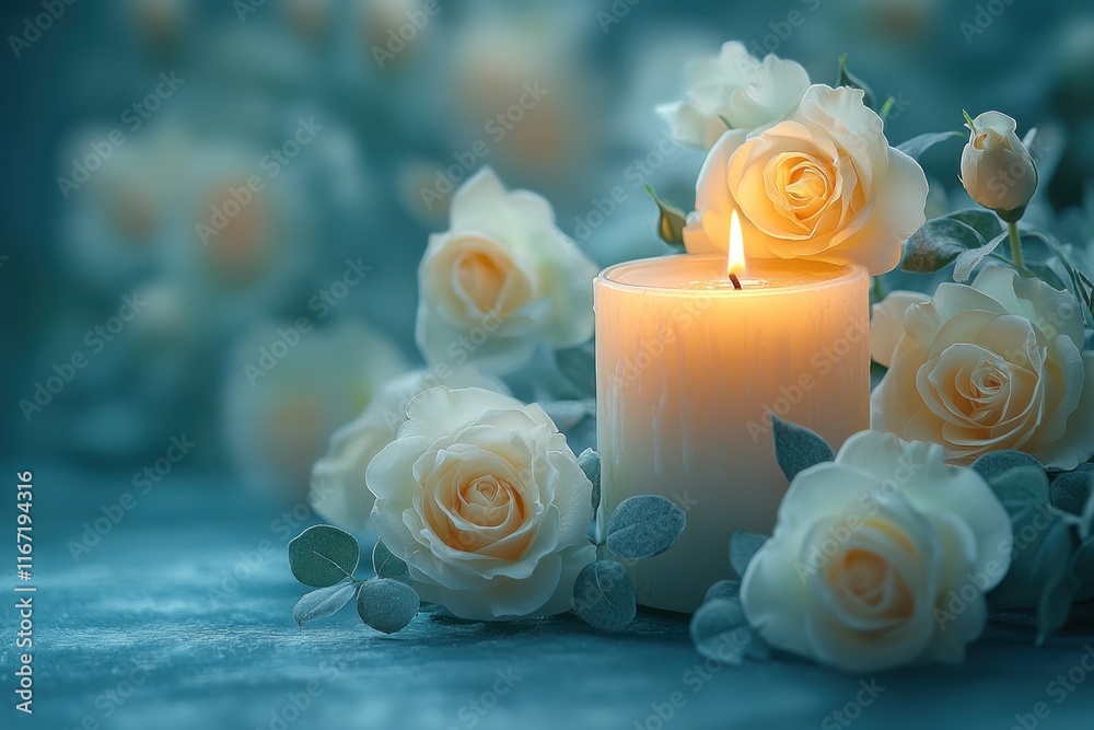 Sympathy Card with White Roses and Candle for Funeral Memorial Sorrow ...