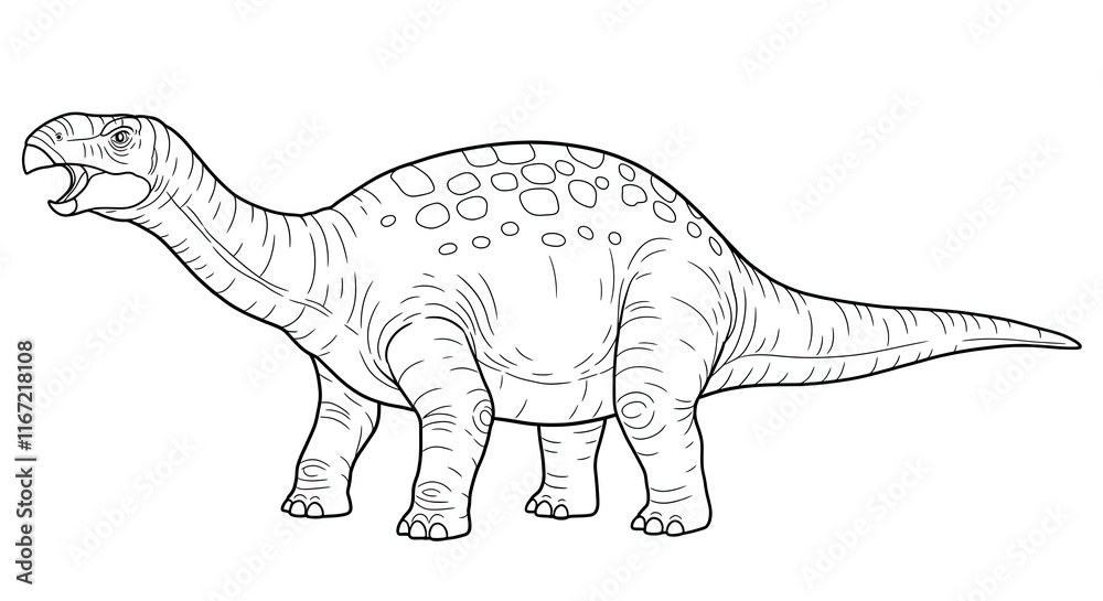 Detailed prehistoric dinosaur coloring page illustration. Extinct ...