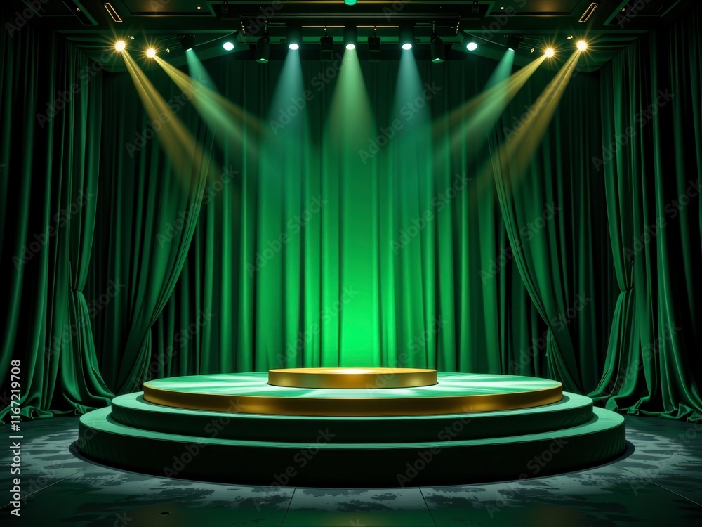 Green Stage with Spotlight Award Ceremony Podium Backdrop Stock ...