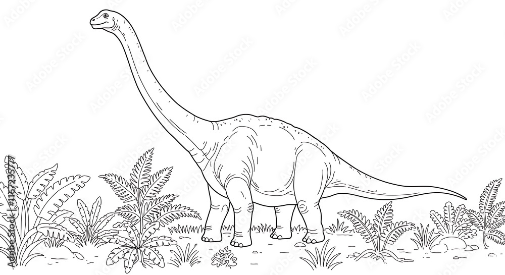Extinct dinosaur coloring page. Prehistoric sauropod with a long neck ...